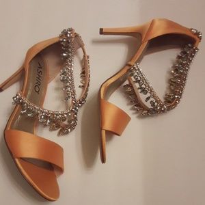 Ashro | Shoes | Ashro Gold Rhinestone Open Toeheels | Poshmark